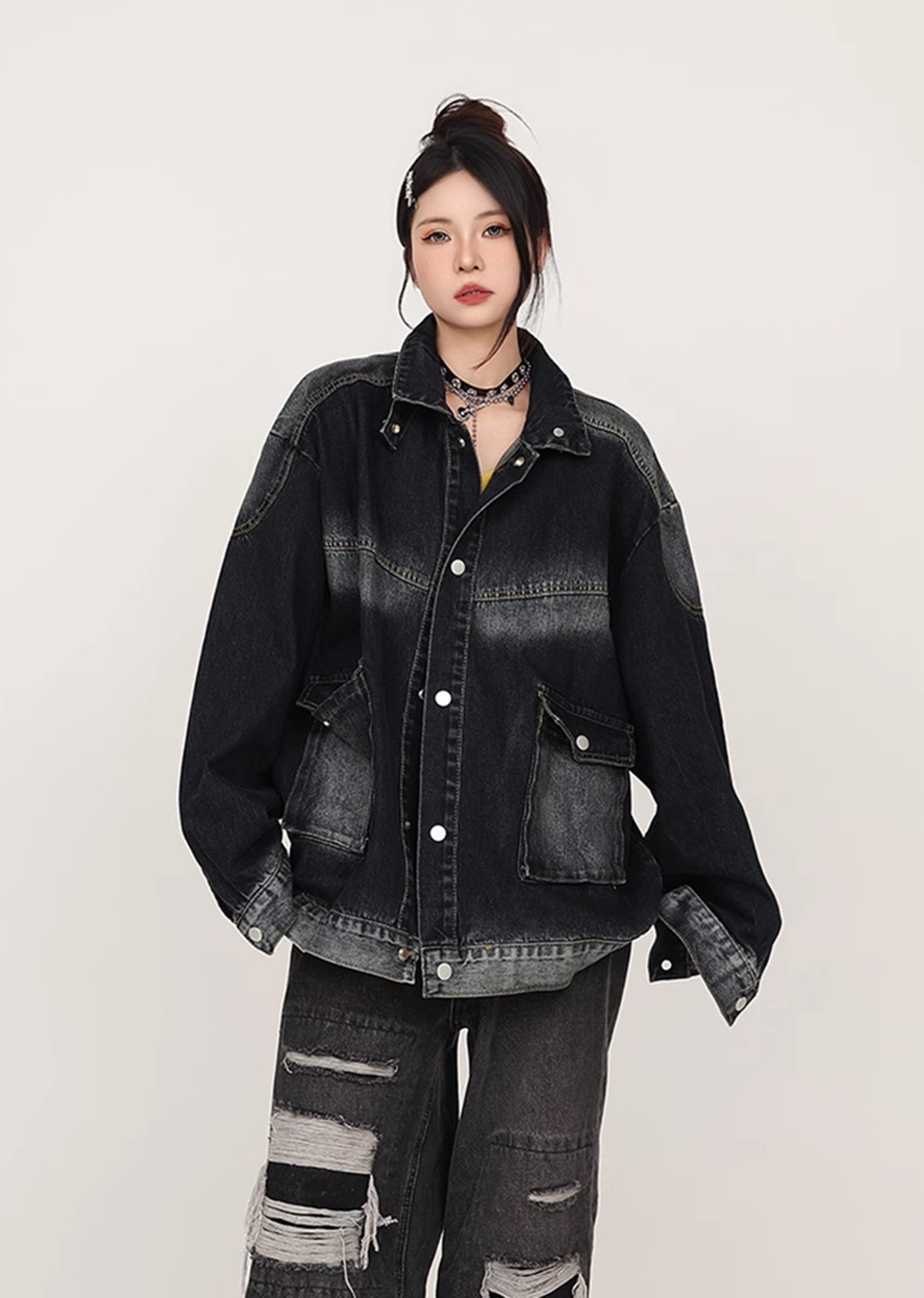 【CEDY】Random wash basic style black denim jacket CD0053 – HI-LANDER