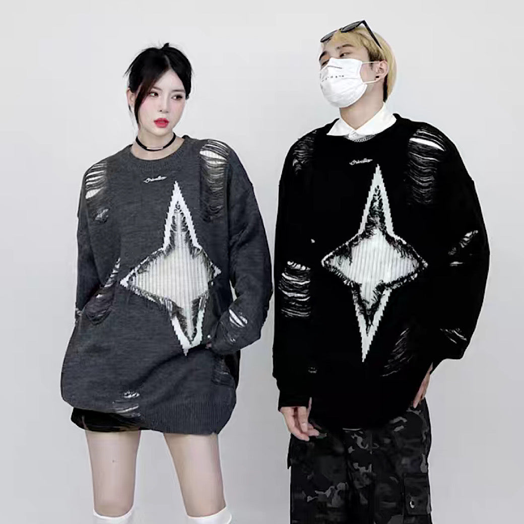 【CEDY】Fiber Star Design Distressed Overknit Sweater CD0040 – HI-LANDER