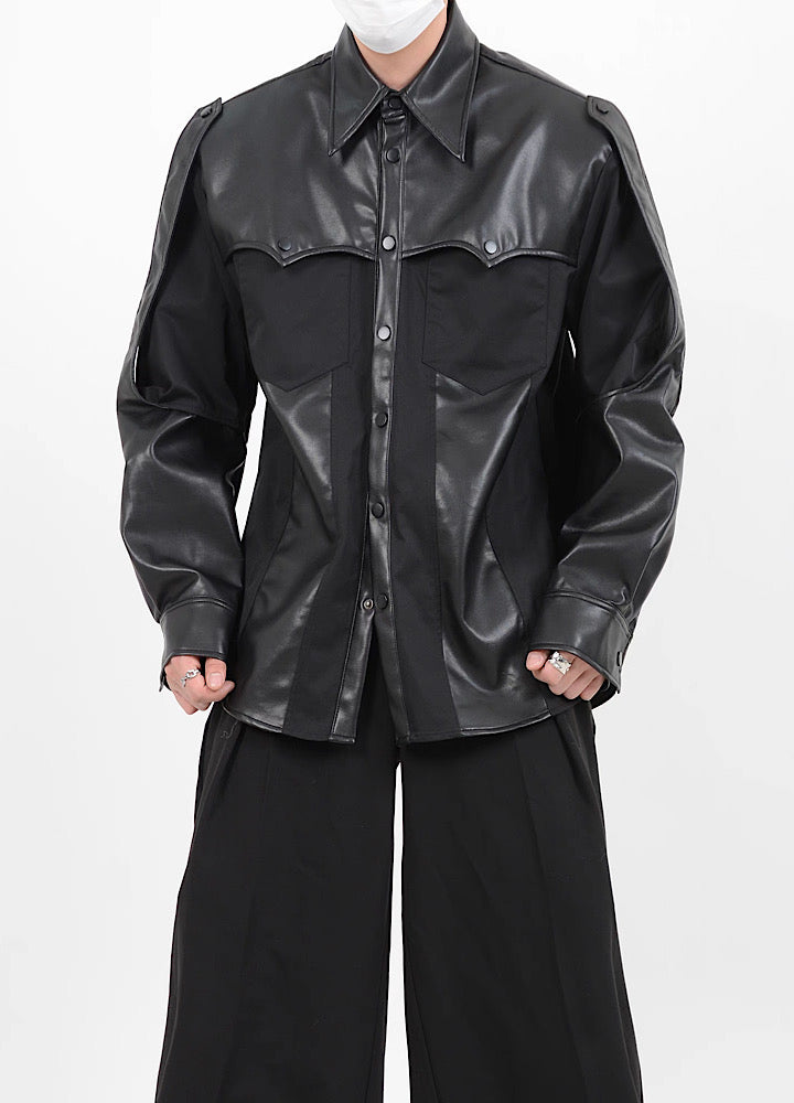 [LUCE GARMENT] 2 types design gimmick tight style leather shirt LG0052 – HI-LANDER