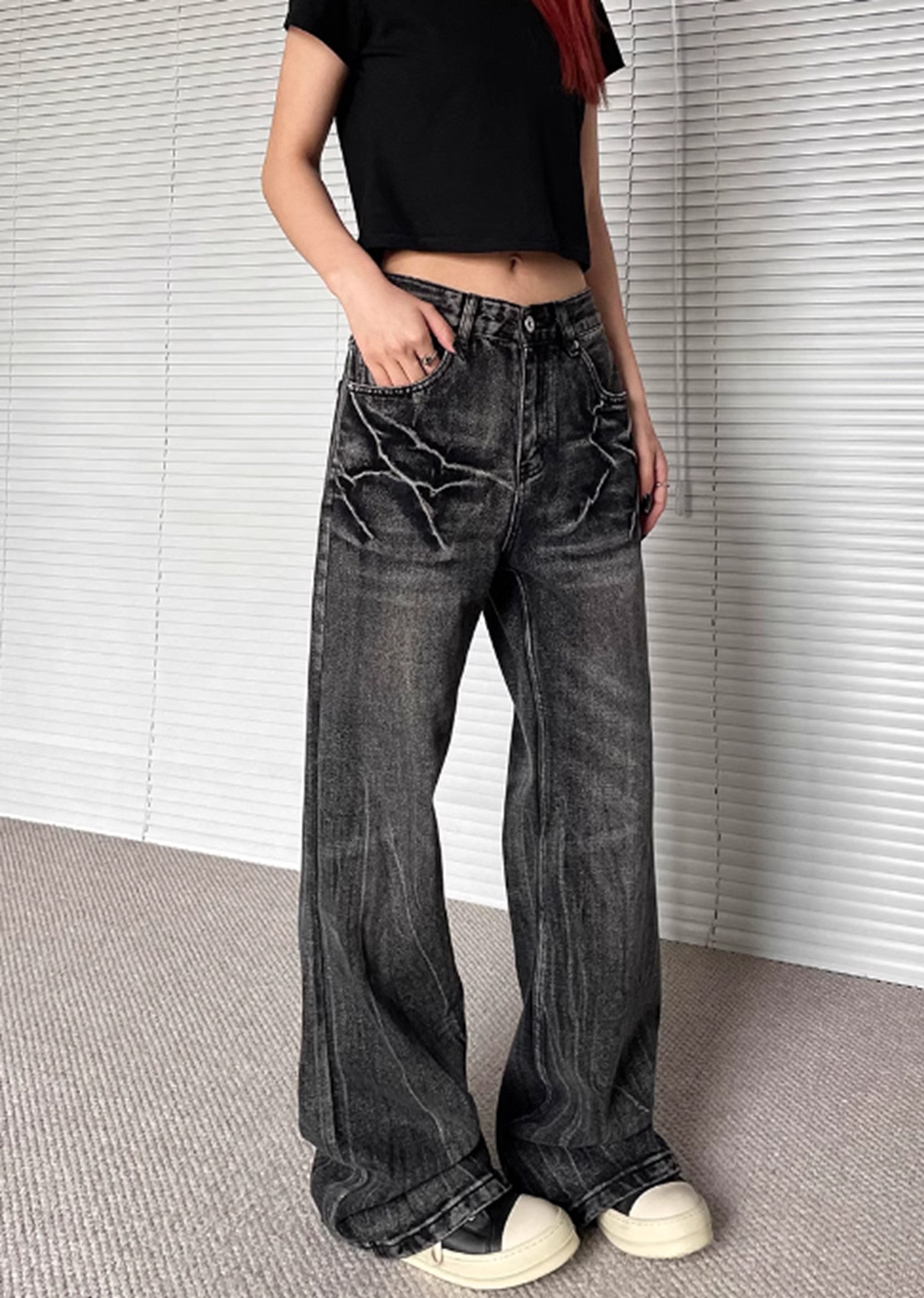 [Apocket] Flare wide silhouette design simple dull denim pants AK0019 ...