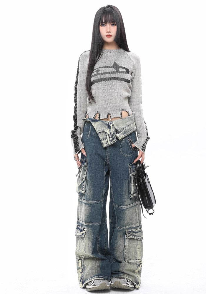 【ROY11】Random wash gimmick design cargo denim pants RY0010 – HI-LANDER