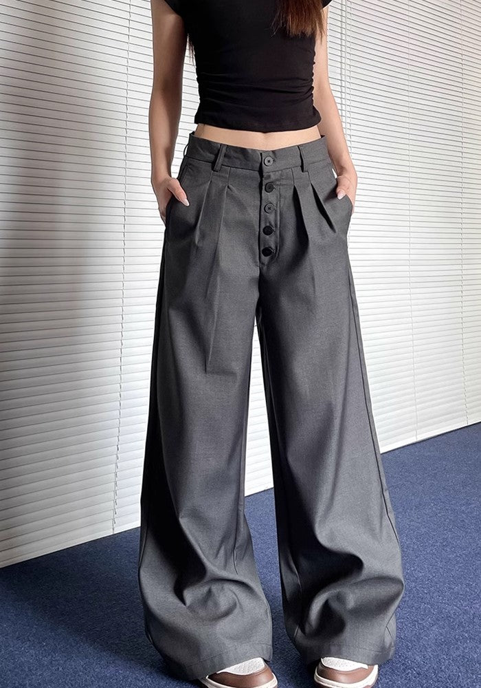 【Apocket】Multiple button patch wide flare silhouette slacks pants AK00 ...