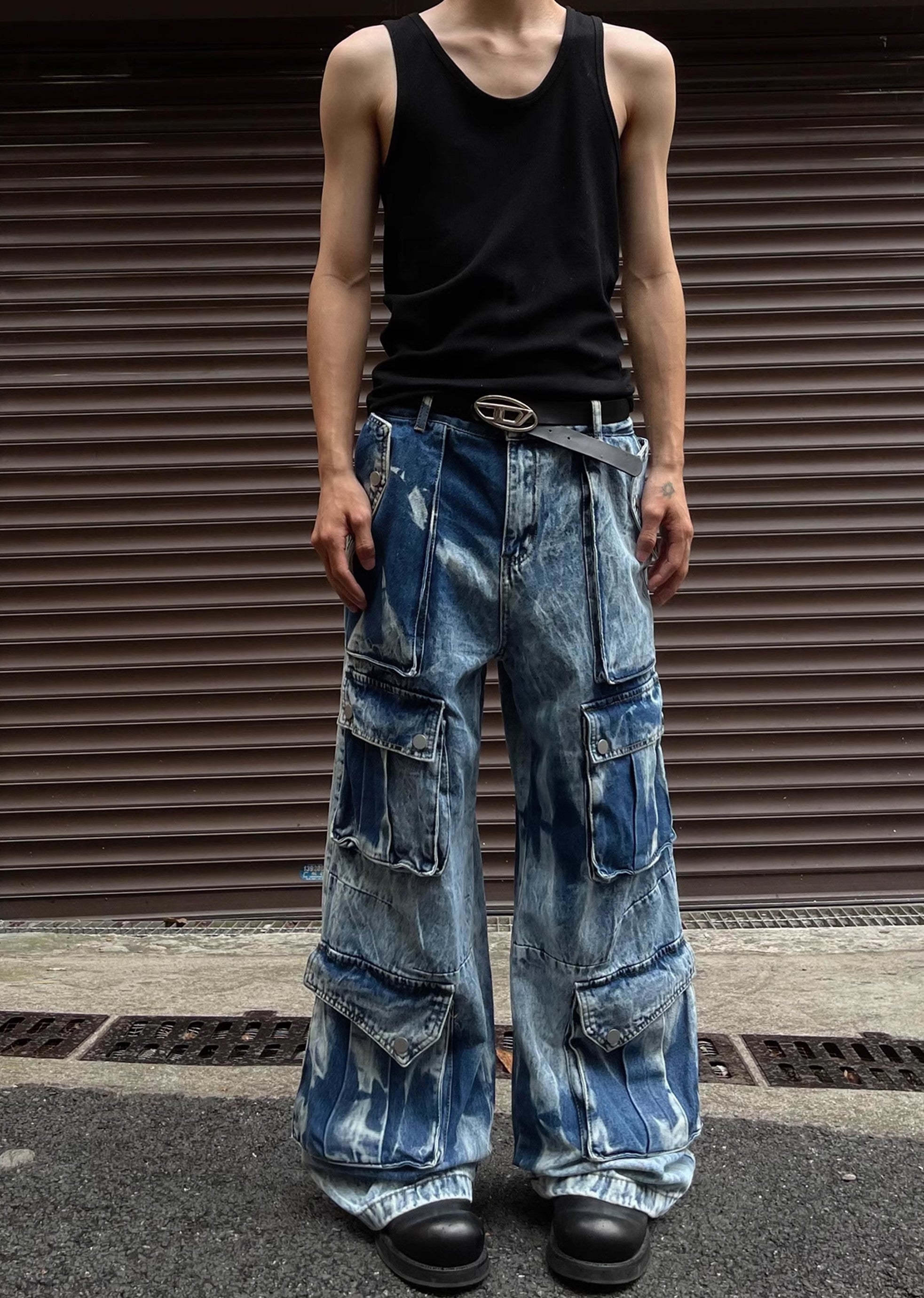 [MAXDSTR] Random wash processing gimmick design blue denim pants MD014 ...