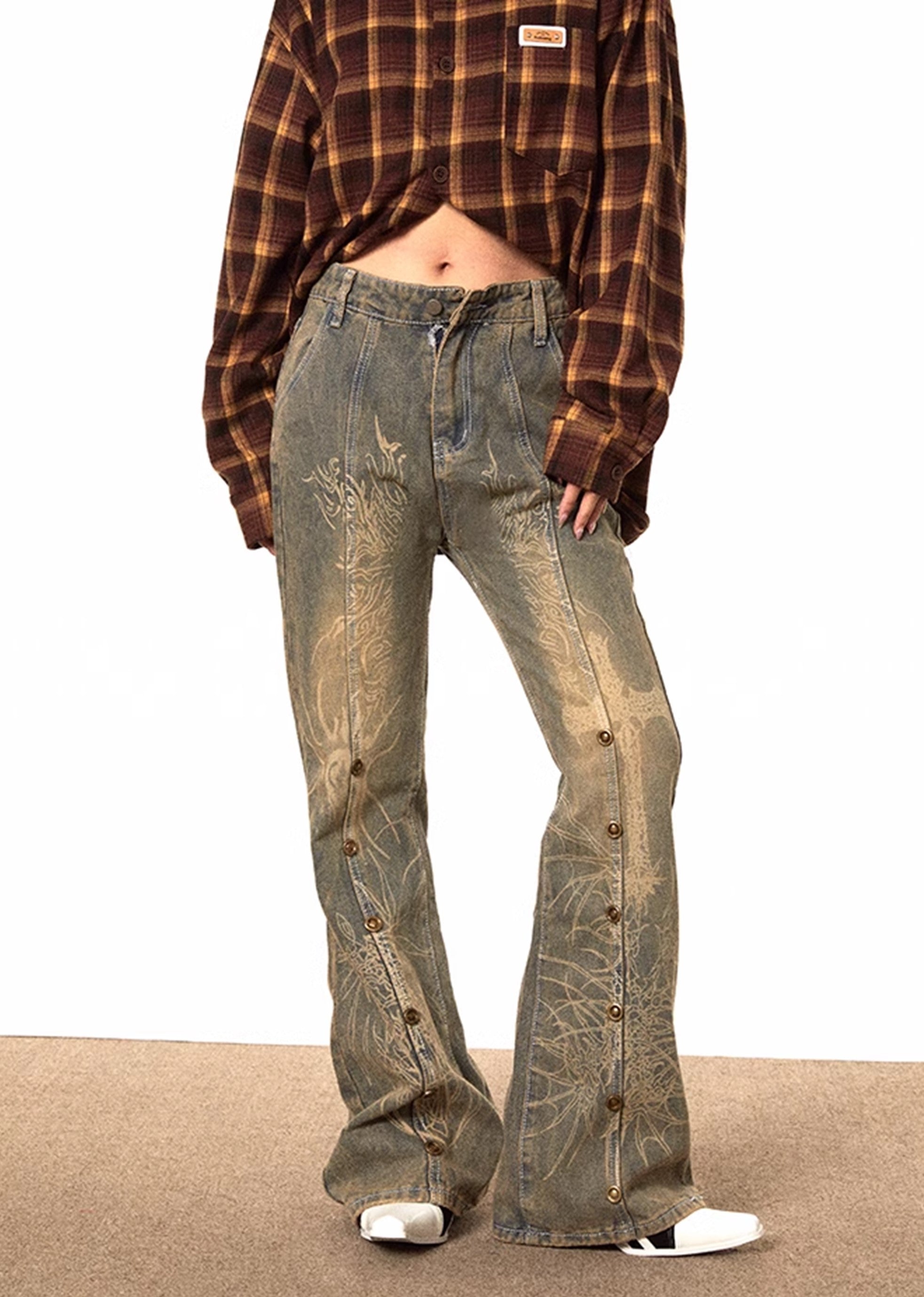 【BLACK BB】Washed design flared silhouette denim pants BK0033 – HI-LANDER