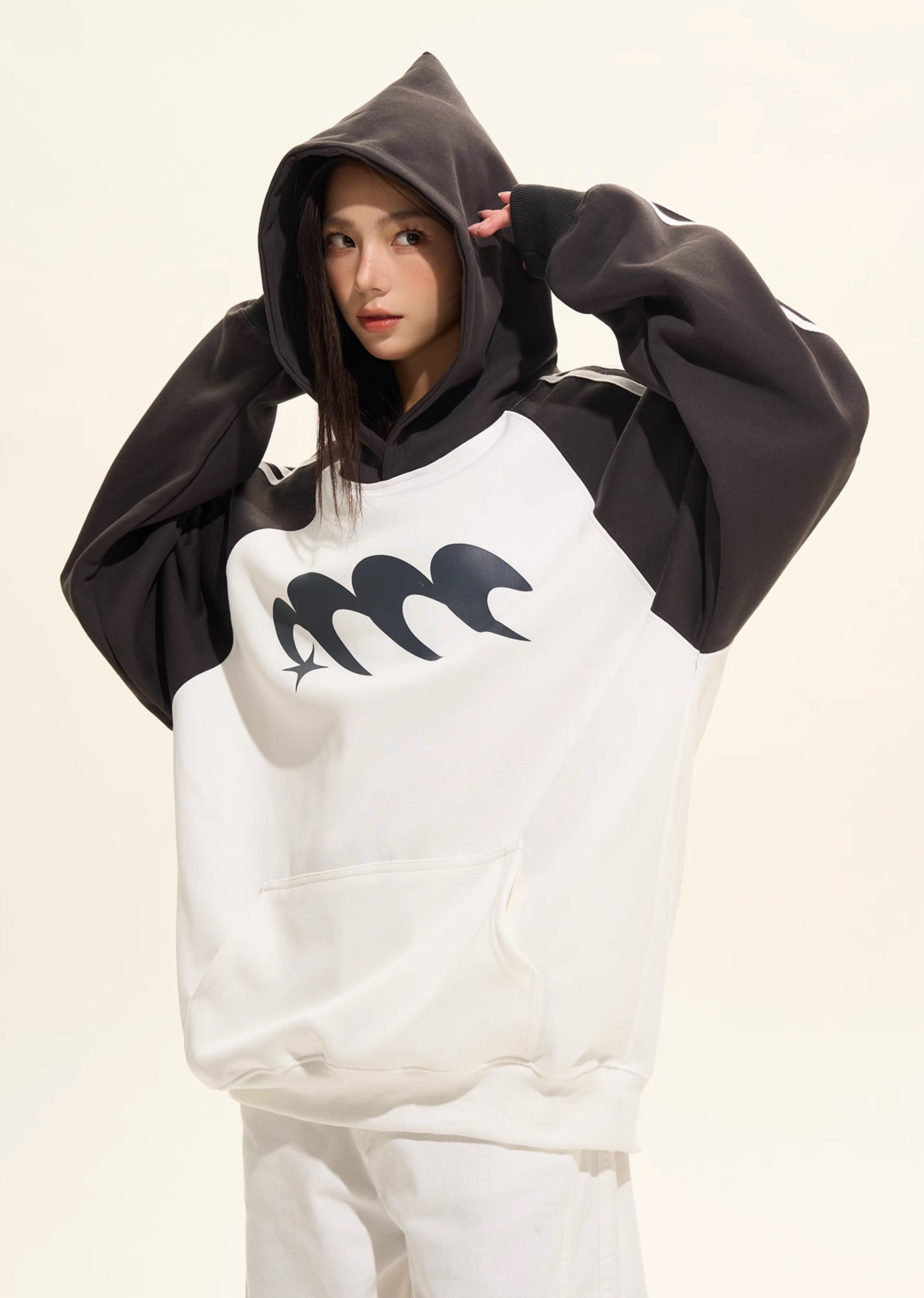 【H GANG X】Special initial logo design bicolor dull hoodie HX0076 – HI ...