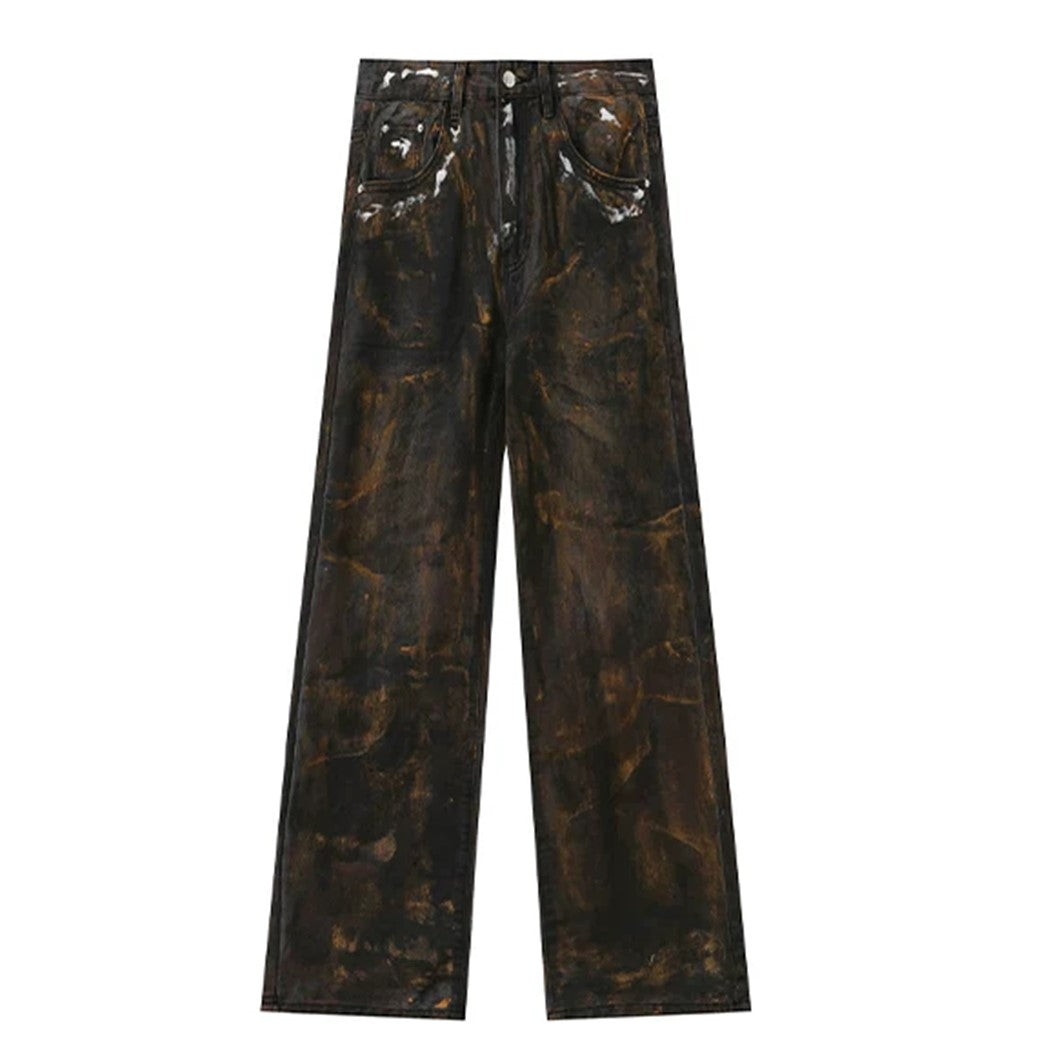 [NIUGULU] Dull grunge color design dirty wide denim pants NG0033 – HI ...