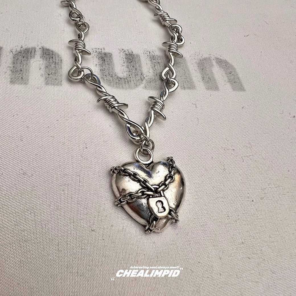 【CHEALIMPID】Padlock Restraint Chain Design Simple Heart Necklace CL000 ...