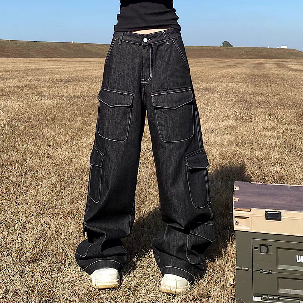 [Apocket] Normalized multiple pocket design denim overcargo pants AK00 ...